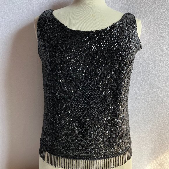 Tops | 196s Black Beaded Sequined Shell Top 38 Bust | Poshmark
